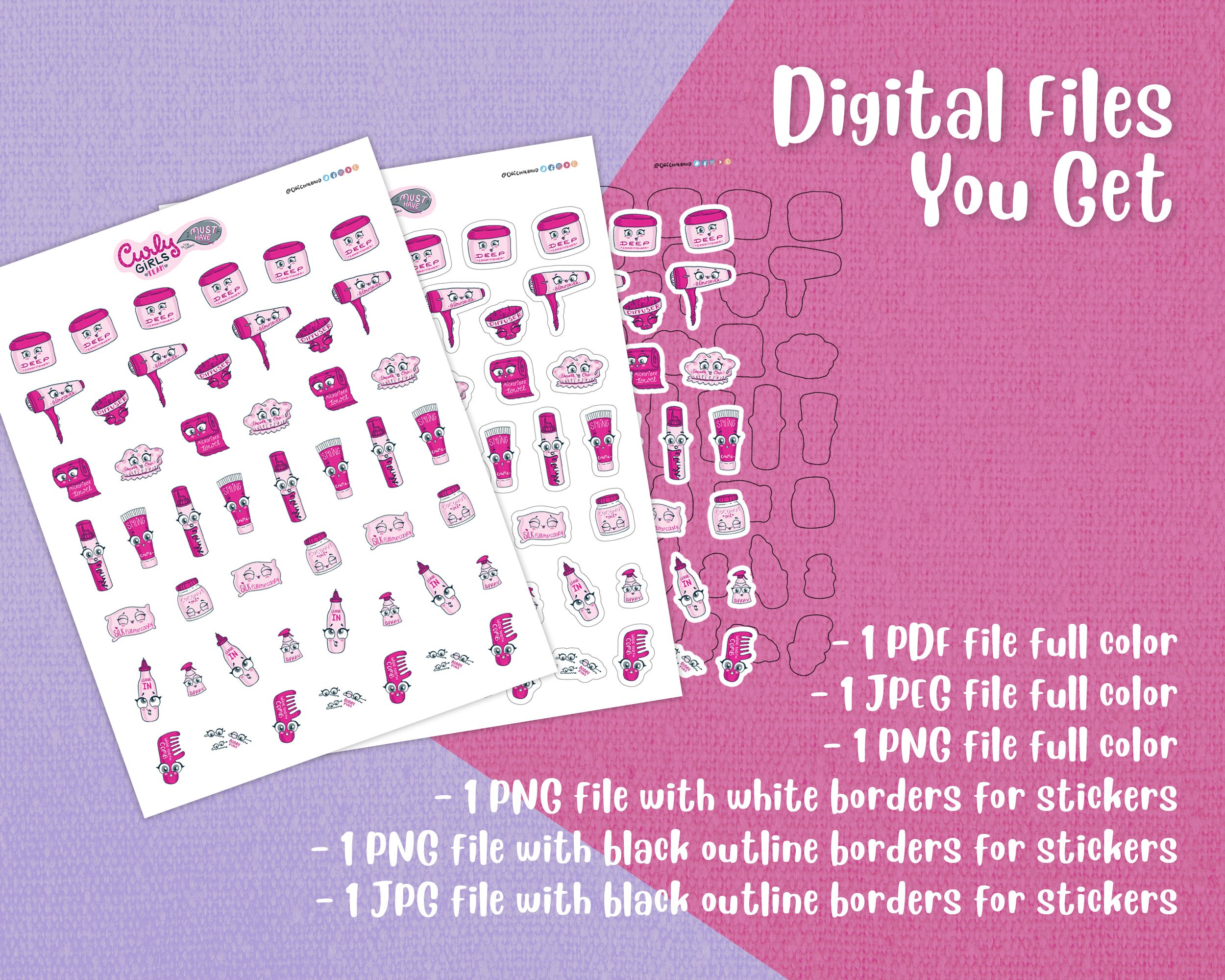 Curly Hair Printable Planner Stickers. Curls Products Digital Ready to ...