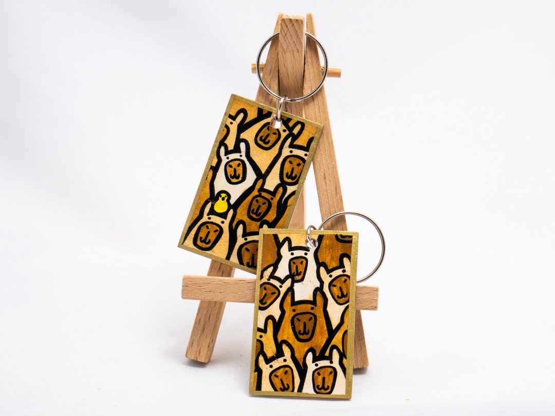 Wooden CAPYBARA Keychain Kapibara Key Ring Rectangural Shape / Ooak ...