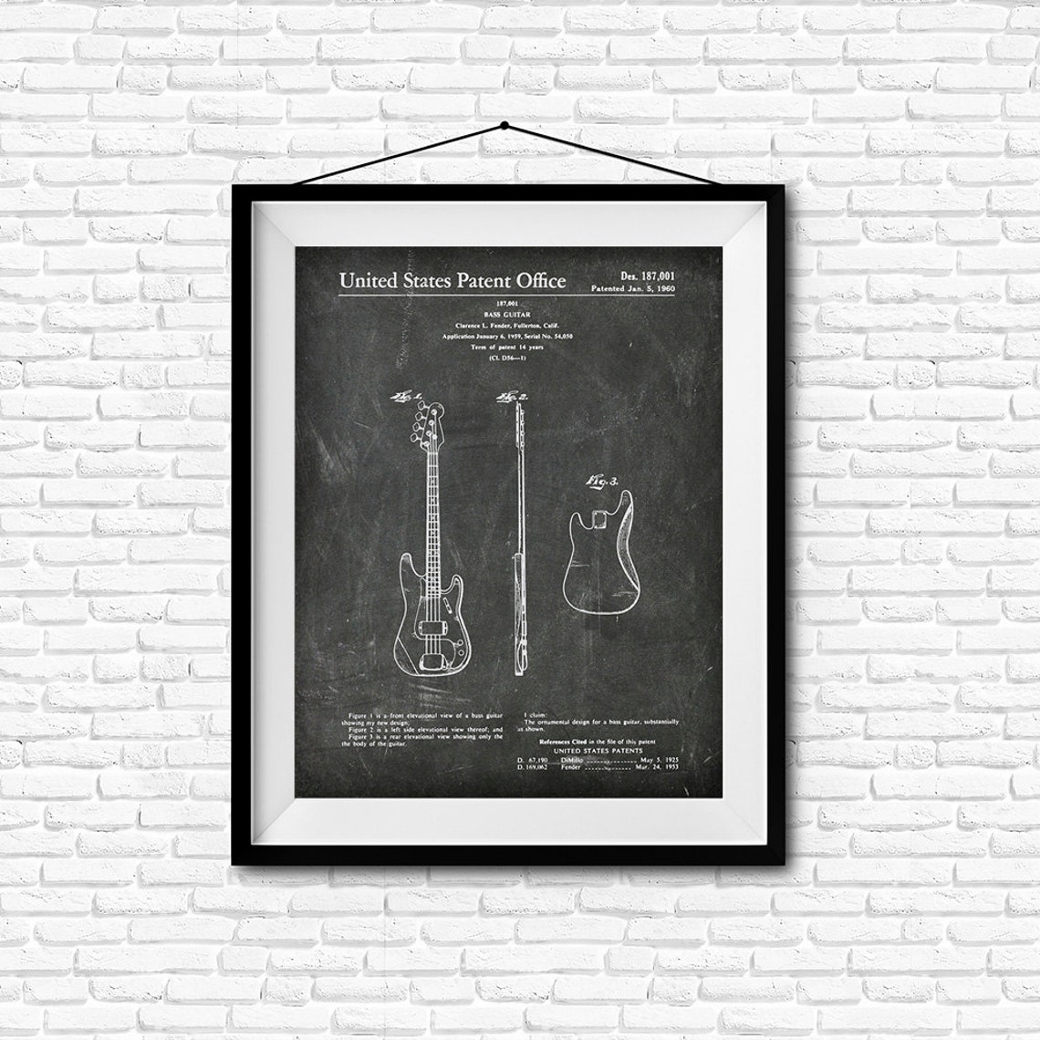 Bass Guitar Patent Print 1960 Poster Wall Art Illustration - Etsy
