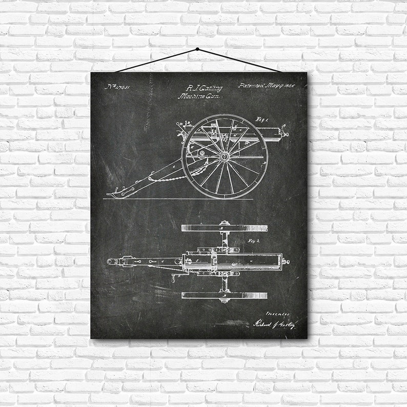 Machine Gun Patent Print - 1865 - Poster Wall Art Illustration Print ...