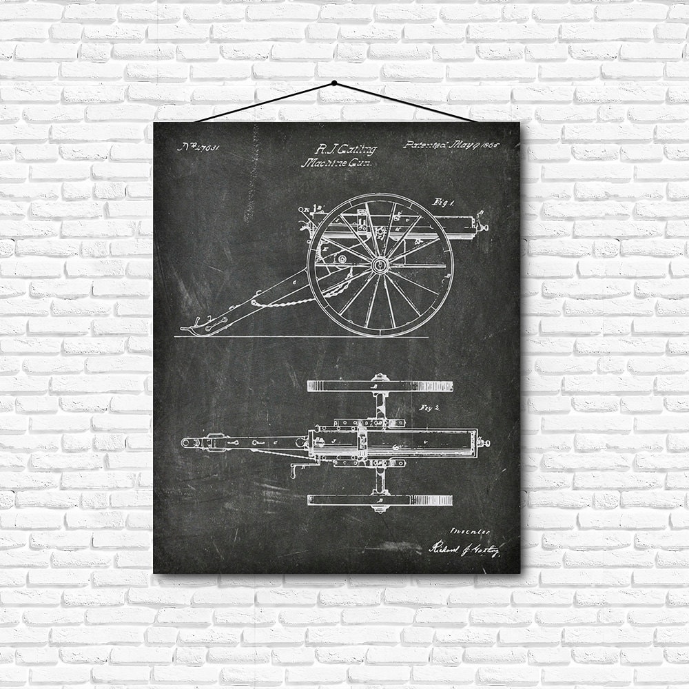 Machine Gun Patent Print - 1865 - Poster Wall Art Illustration Print ...