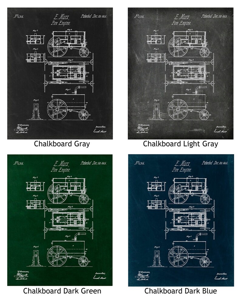 Fire Engine Patent Print - 1845 - Poster Wall Art Illustration Print ...