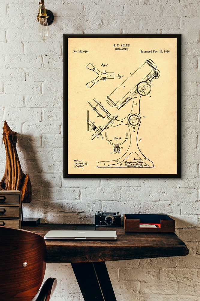 Microscope Patent Print 1886 Poster Wall Art Illustration Print Art ...
