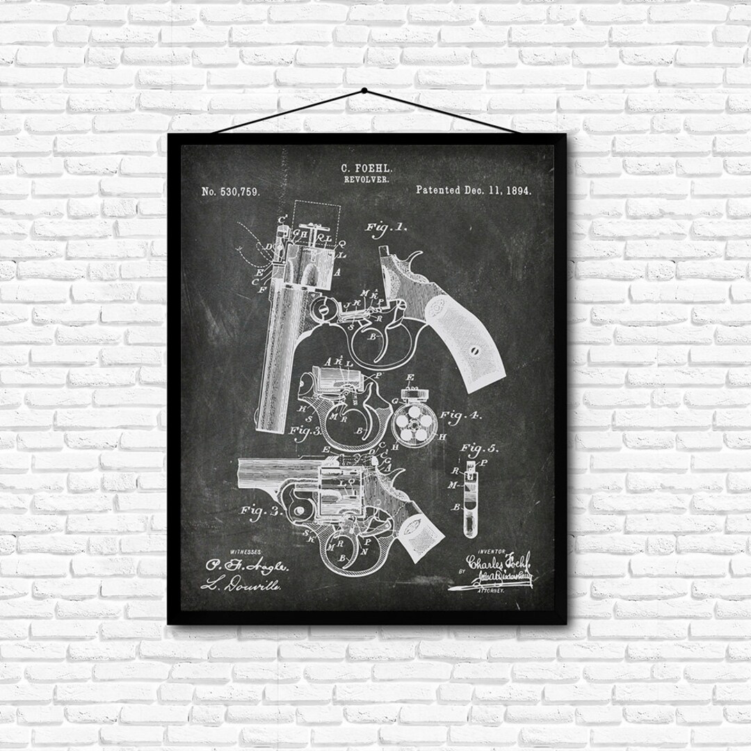 Revolver Patent Print 1894 Poster Wand kunst Illustration Print Art ...
