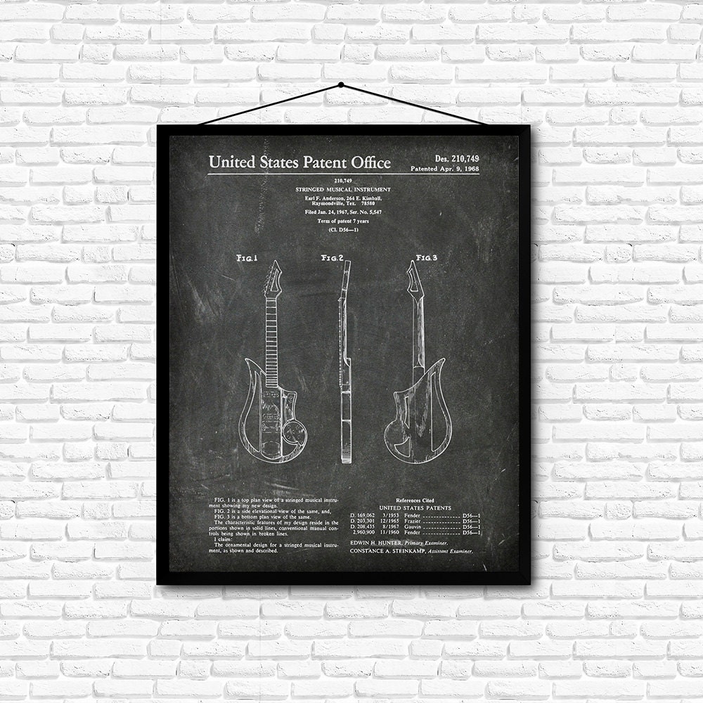 Stringed Musical Instrument Patent Print 1968 Poster Wall Art ...