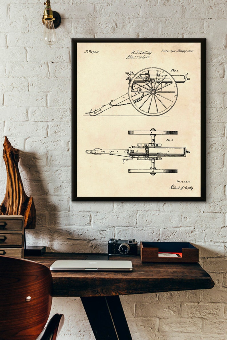 Machine Gun Patent Print - 1865 - Poster Wall Art Illustration Print ...