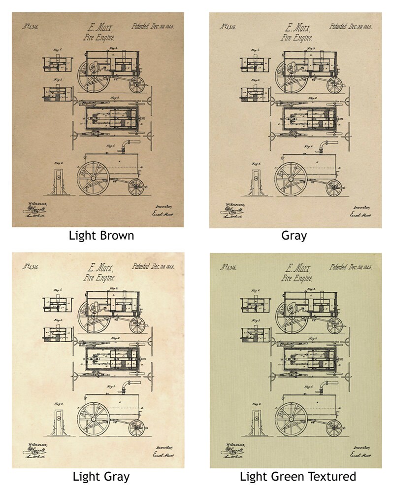 Fire Engine Patent Print - 1845 - Poster Wall Art Illustration Print ...