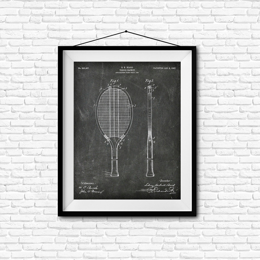 Tennis Racket Patent Print 1907 Poster Wall Art - Etsy