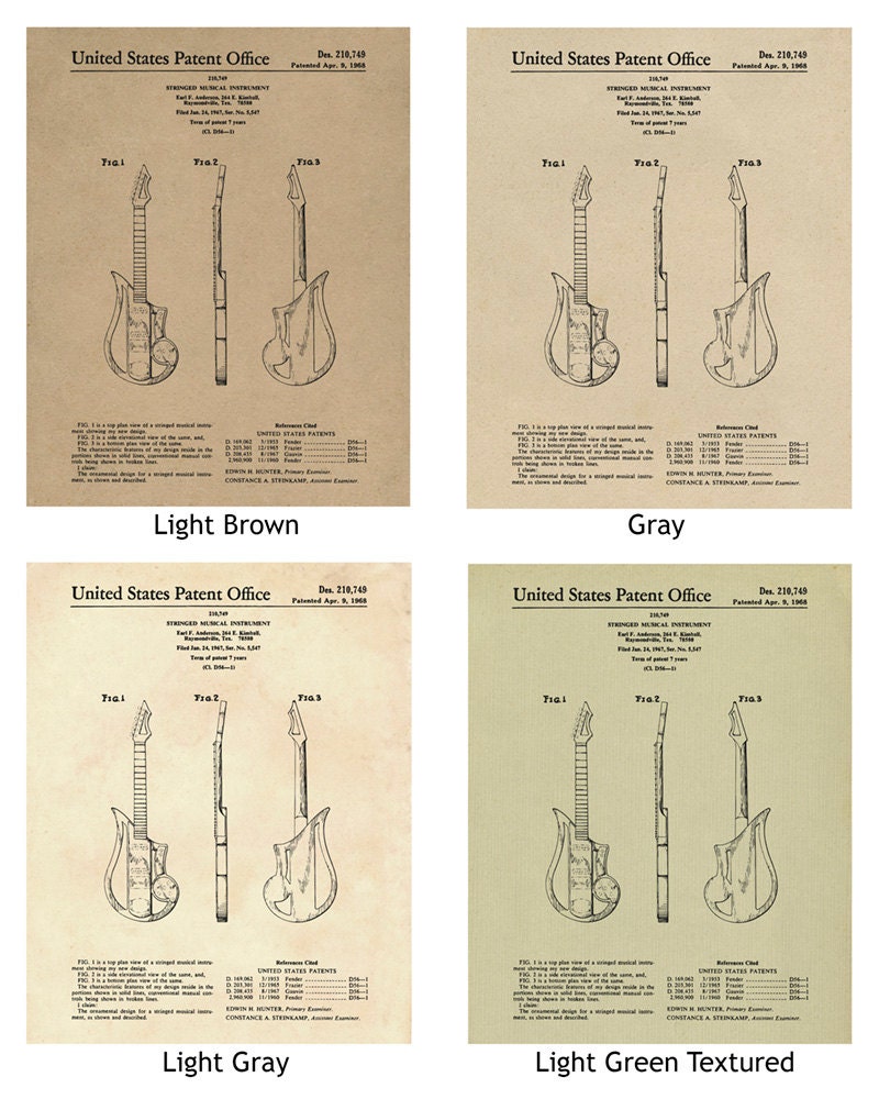 Stringed Musical Instrument Patent Print 1968 Poster Wall Art ...