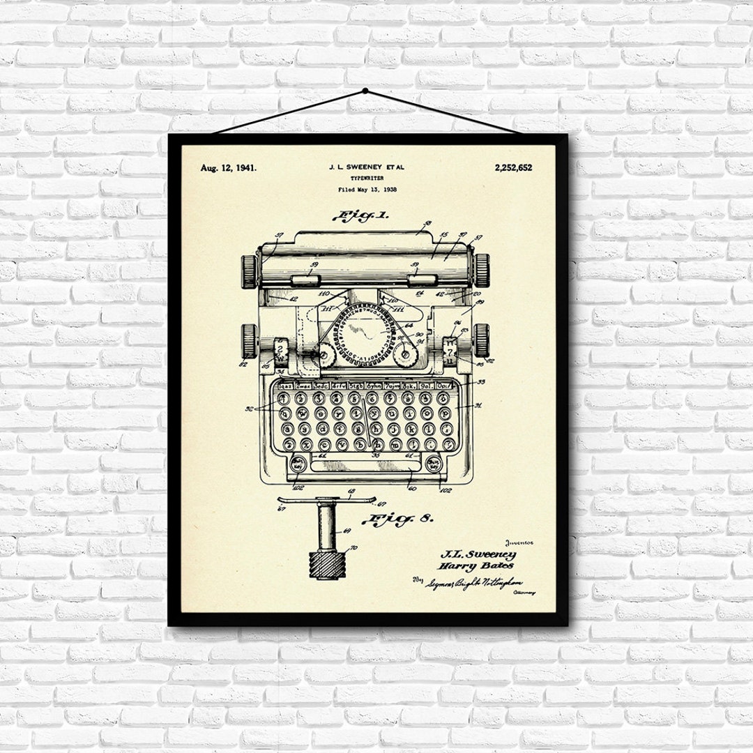 Typewriter Patent Print 1941 Poster Wall Art Illustration Print Art ...