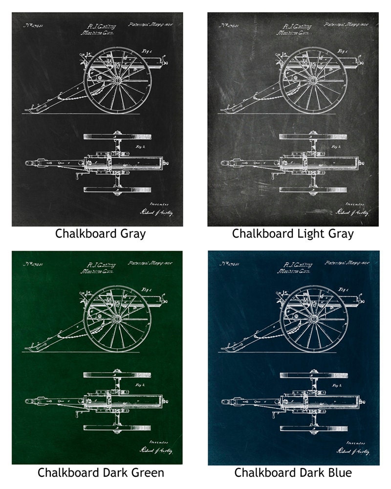 Machine Gun Patent Print - 1865 - Poster Wall Art Illustration Print ...