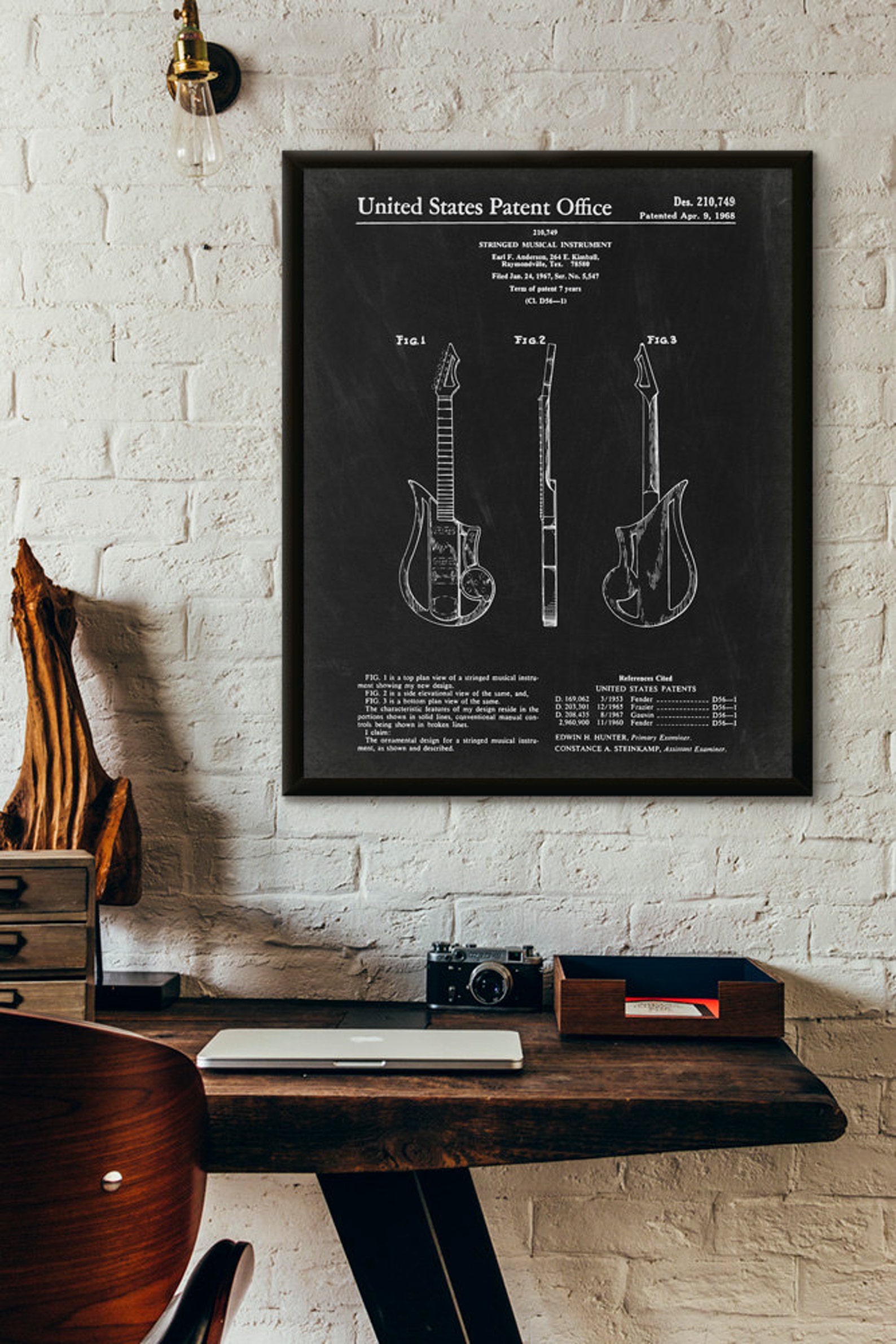 Stringed Musical Instrument Patent Print 1968 Poster Wall Art ...