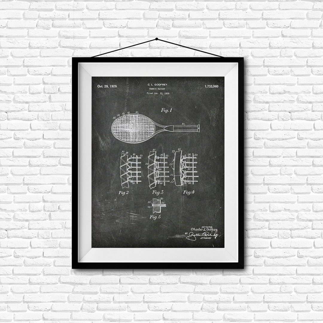 Tennis Racket Patent Print 1929 Poster Wall Art Illustration Print Art ...
