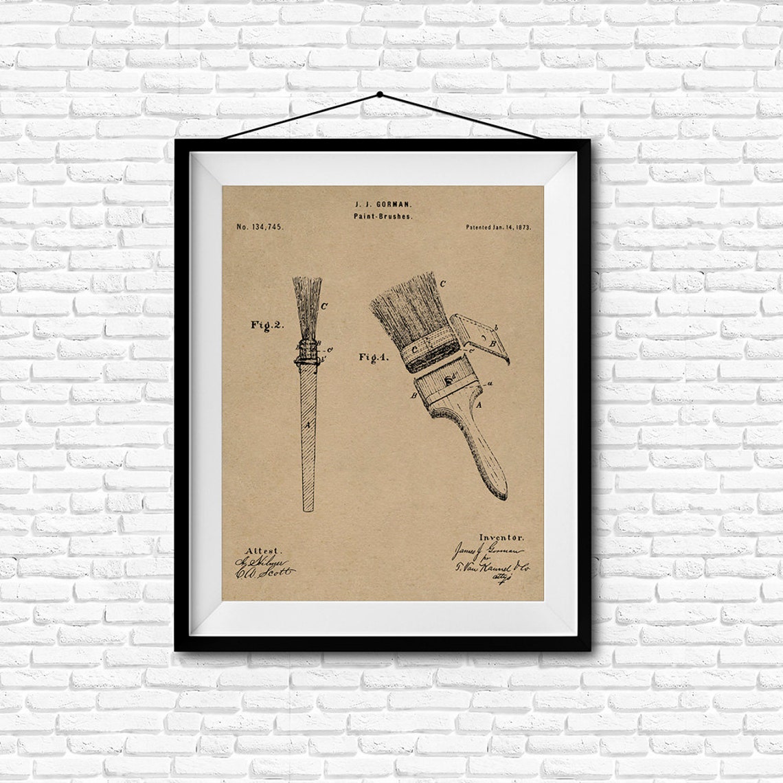 Paint Brushes Patent Print- 1873 - Poster Wall Art Illustration Print ...