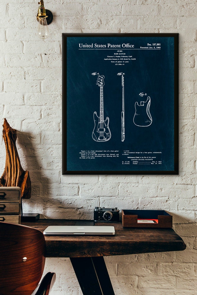 Bass Guitar Patent Print 1960 Poster Wall Art Illustration - Etsy