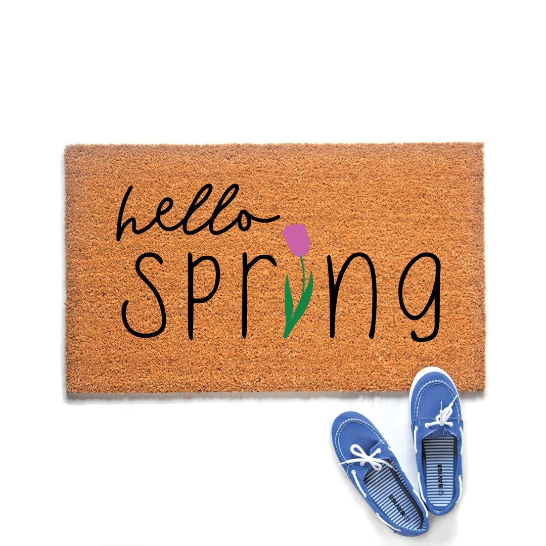 Hello Spring Doormat, Floral Easter Front Porch Decor, Spring Welcome ...