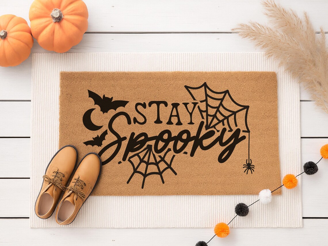 Stay Spooky Halloween Doormat With Spiderwebs and Bats – Spooky Cute ...