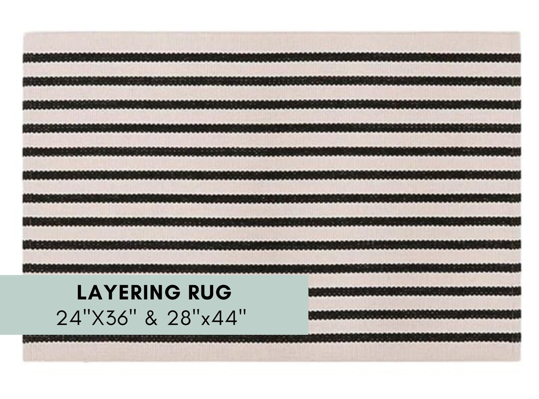 Black and White Thin Horizontal Stripe Layering Rug for Doormat, Stripe ...