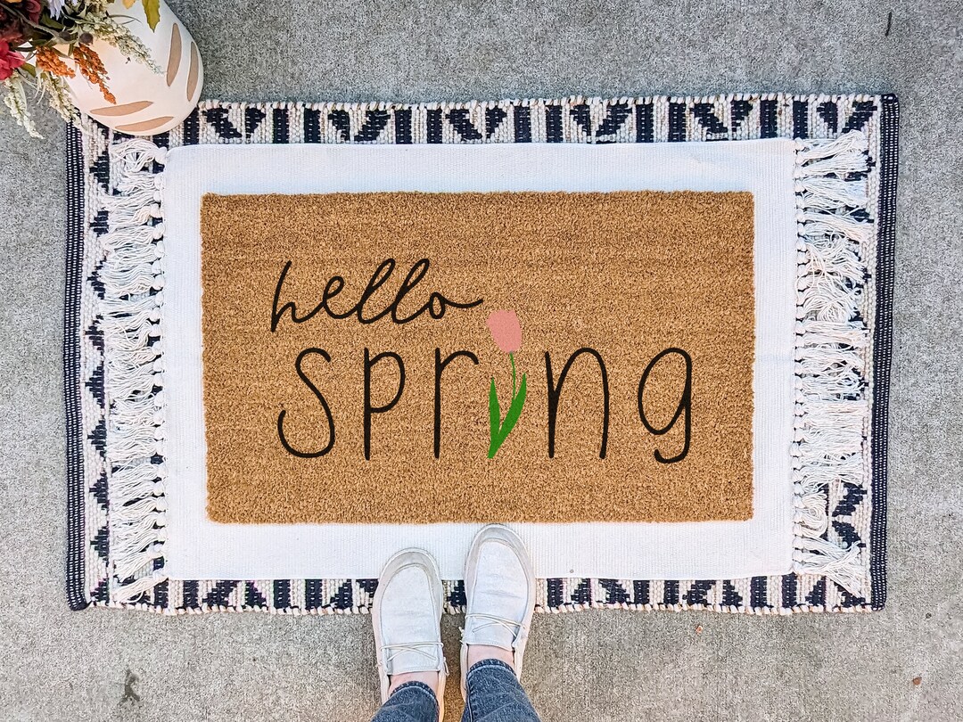 Hello Spring Doormat, Floral Easter Front Porch Decor, Spring Welcome ...
