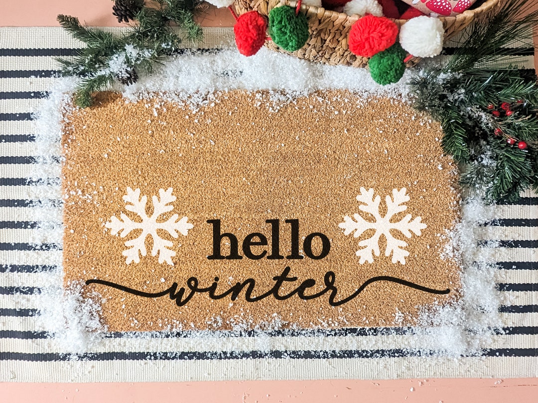 Hello Winter Snowflake Holiday Door Mat, Christmas Welcome Mat ...