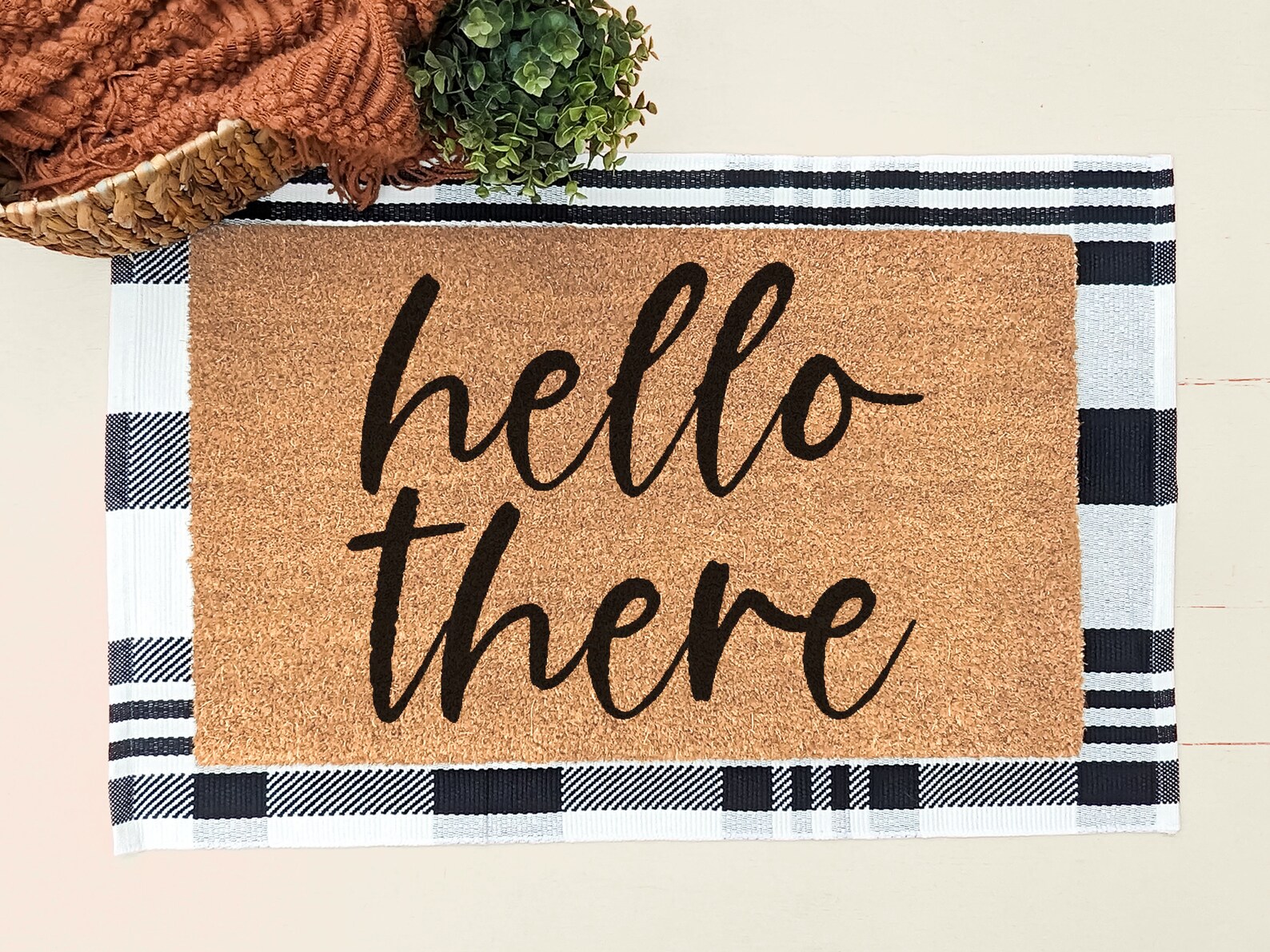 Hello There Doormat, Cute Script Cursive Welcome Mat, Housewarming Gift ...