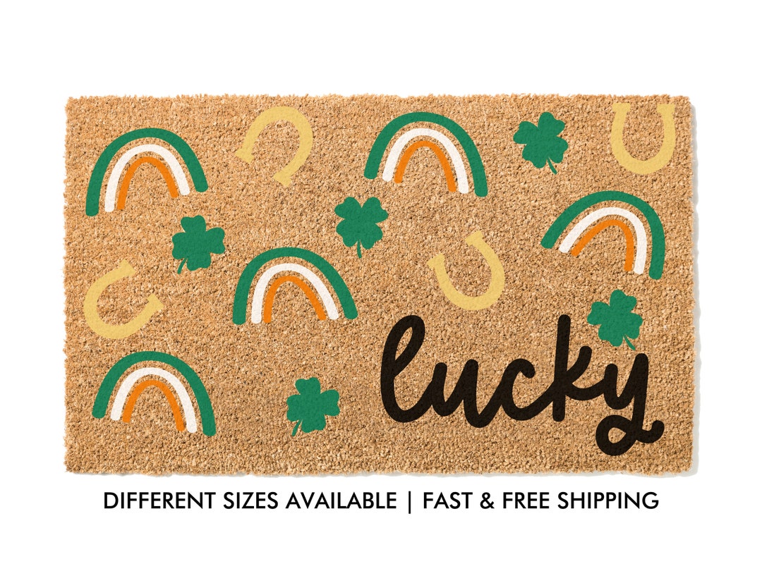 Lucky St. Patrick's Day Doormat, Rainbow and Clover Door Mat, Irish ...