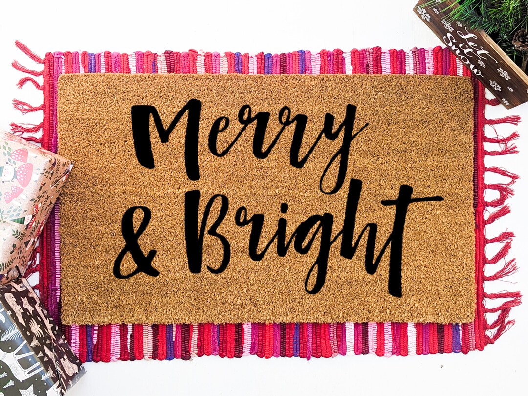 Merry & Bright Doormat Outdoor Christmas Decor Holiday Decor Welcome ...