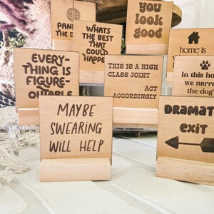 Funny Mini Desk Signs – Engraved Wood Quote Signs for Office Small ...