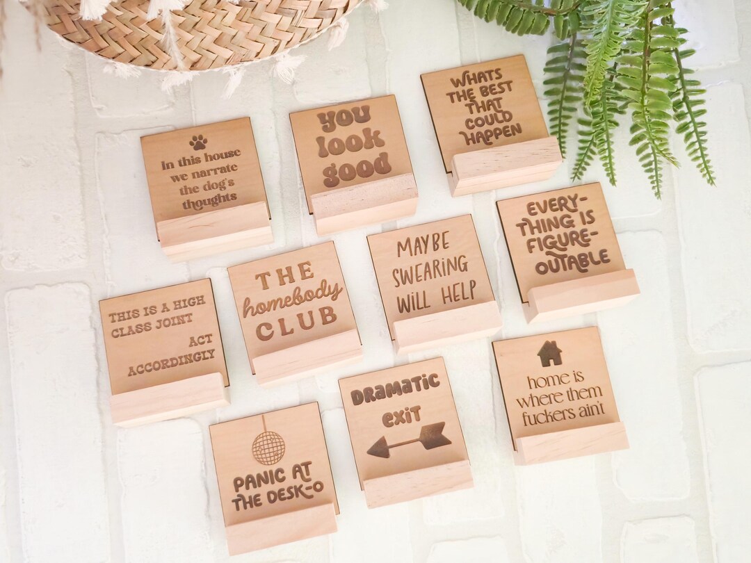 Funny Mini Desk Signs – Engraved Wood Quote Signs for Office Small ...