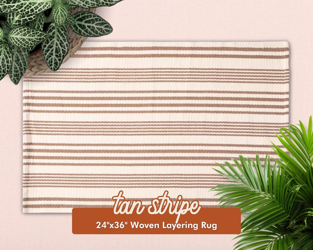 Tan Stripe Accent Rug, Stripe Pattern Indoor Outdoor Layering Rug for ...