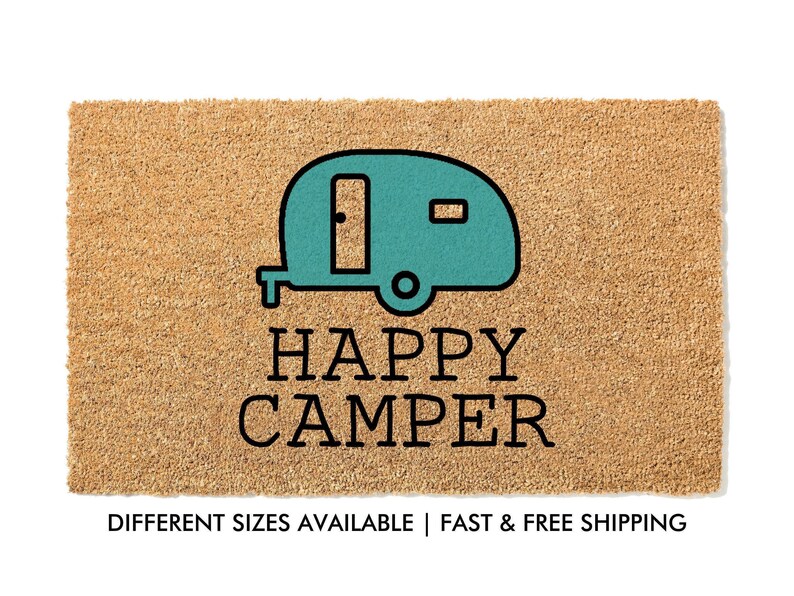 Happy Camper Welcome Mat | Retro Camper Doormat | Camper Decor ...