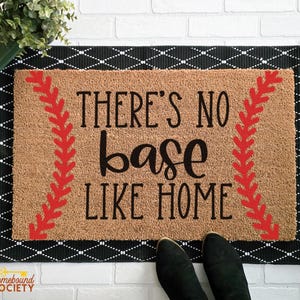 There's No Base Like Home Baseball Doormat, Baseball Home Decor, Sports ...
