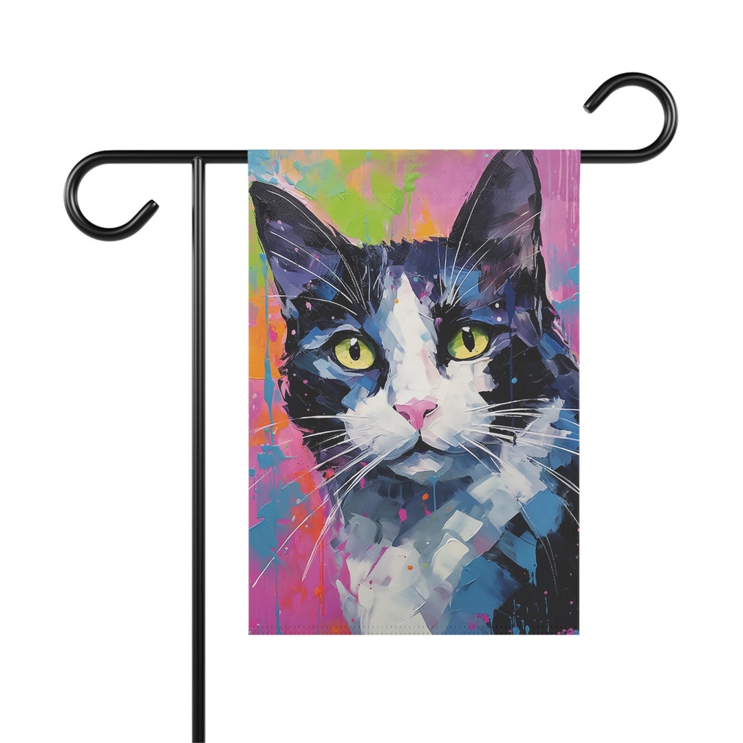 Tuxedo Black and White Cat Yard Flag, Double Sided Garden Flag, Garden ...