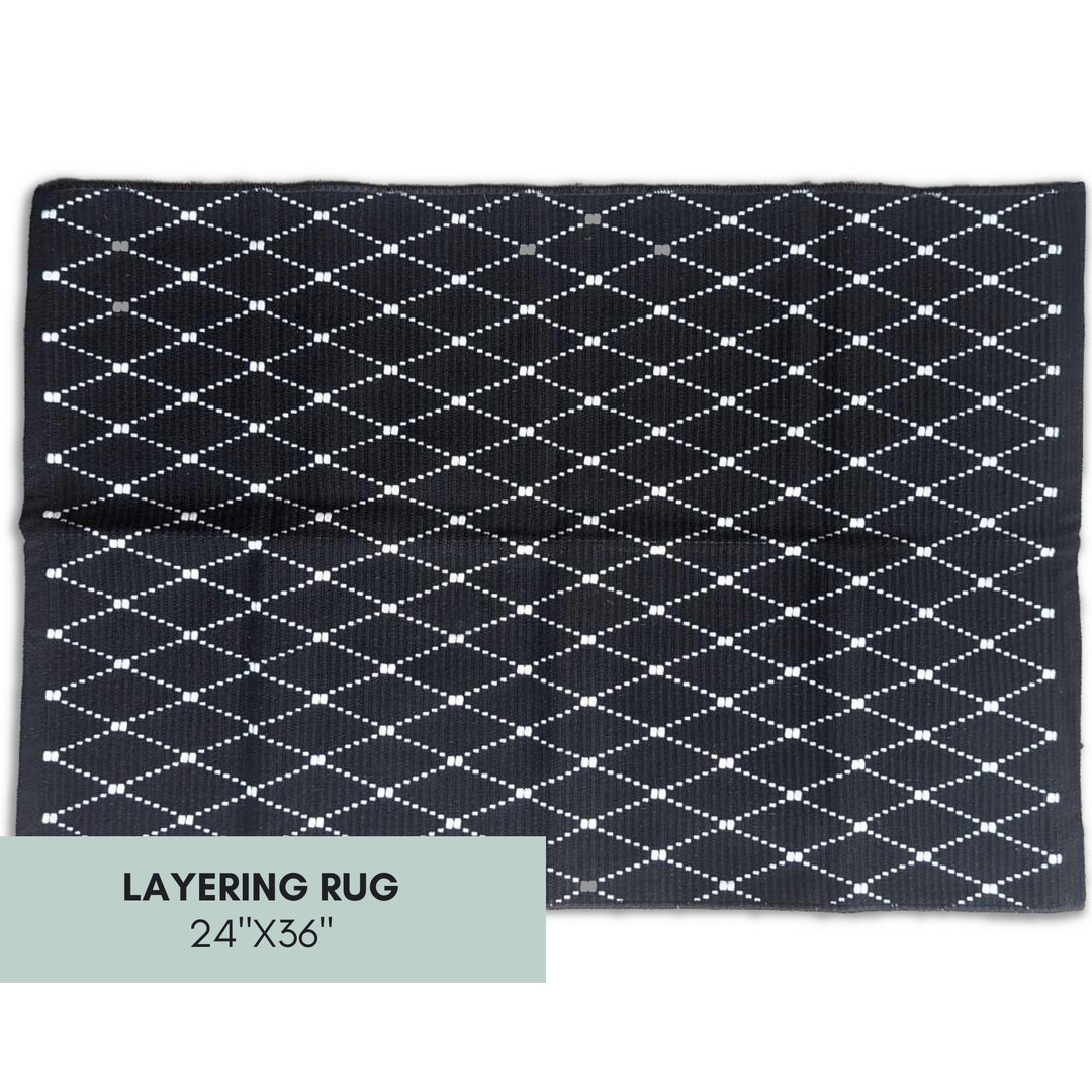Doormat Layering Rug, Black and White Diamond Rug, Woven Cotton Rug ...