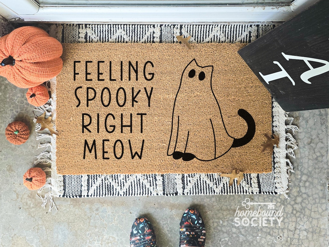 Funny Halloween Ghost Cat Doormat, Feeling Spooky Welcome Mat, Witchy ...