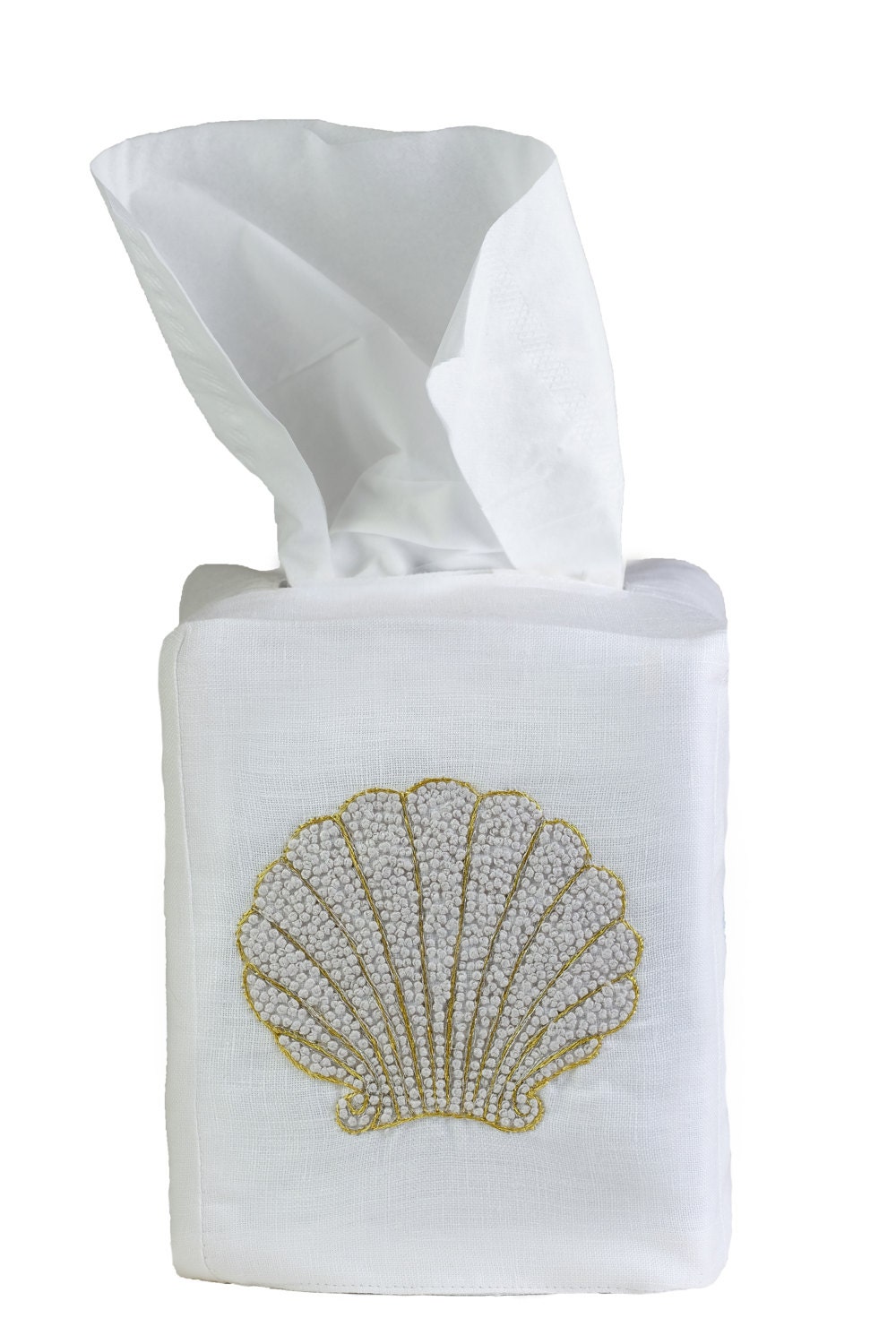 Hand Embroidered Shell Tissue Box Cover - Platinum/gold - Etsy