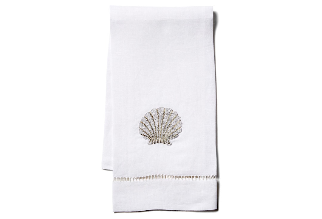 Hand Embroidered Shell Tip Towel - Etsy