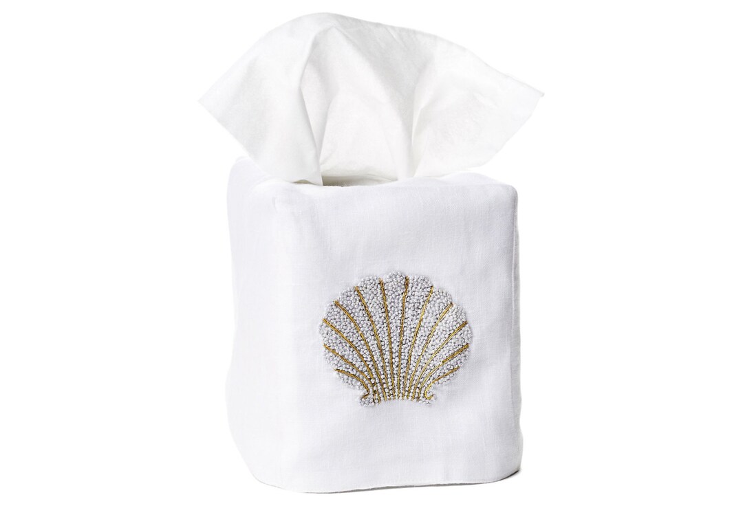 Hand Embroidered Shell Tissue Box Cover - Platinum/gold - Etsy