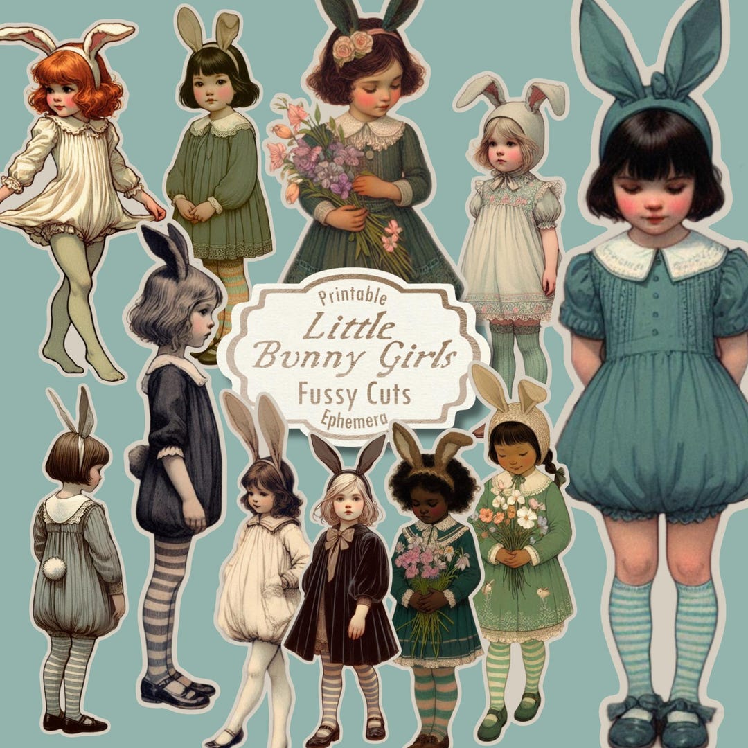 Little Bunny Girls Printable Clipart - Vintage Easter Fussy Cut ...
