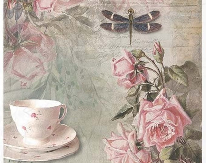ITD Collection Cup and Roses Rice Paper - Flower Rice Paper - Dragonfly ...