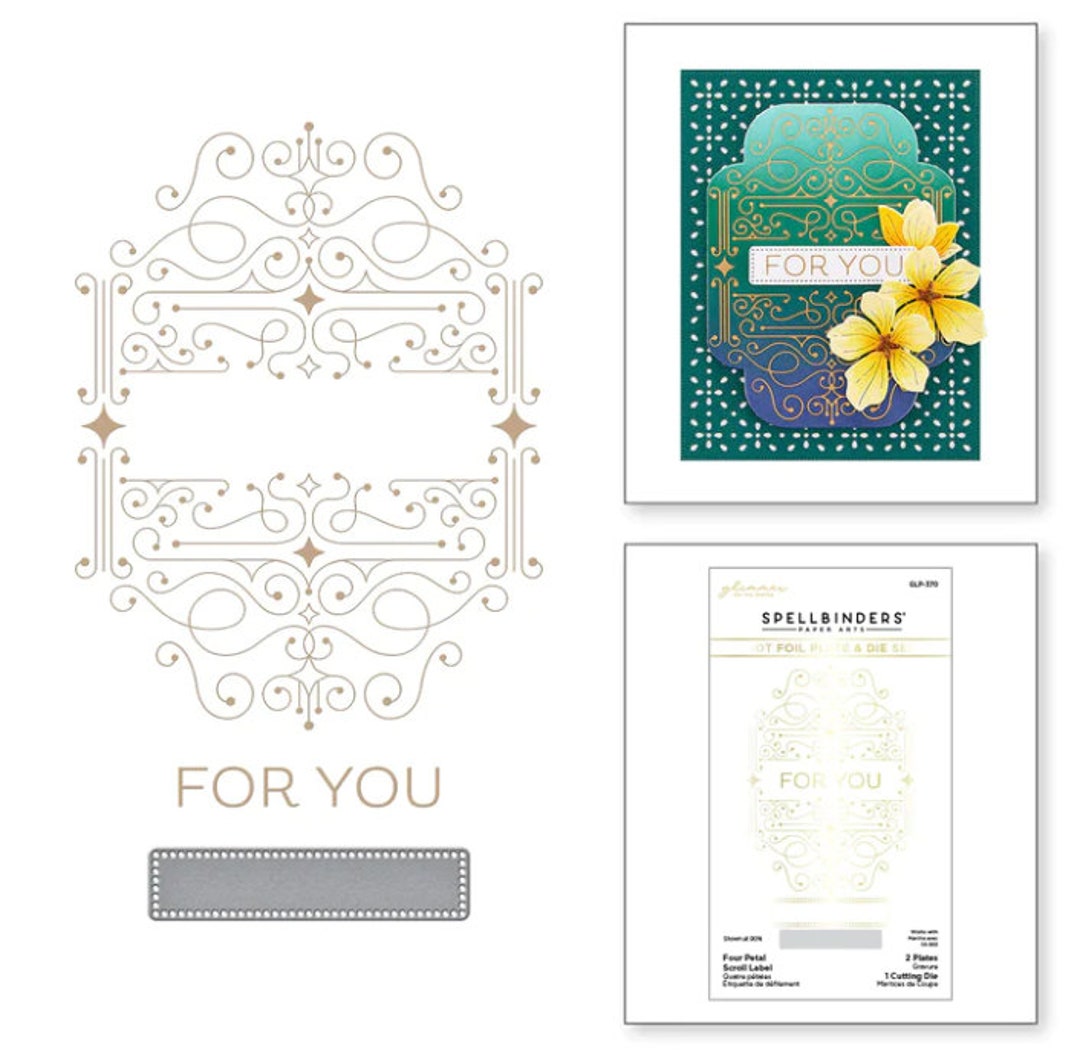 Spellbinders Four Petal Scroll Label Hot Foil & Die Set - Spellbinders ...