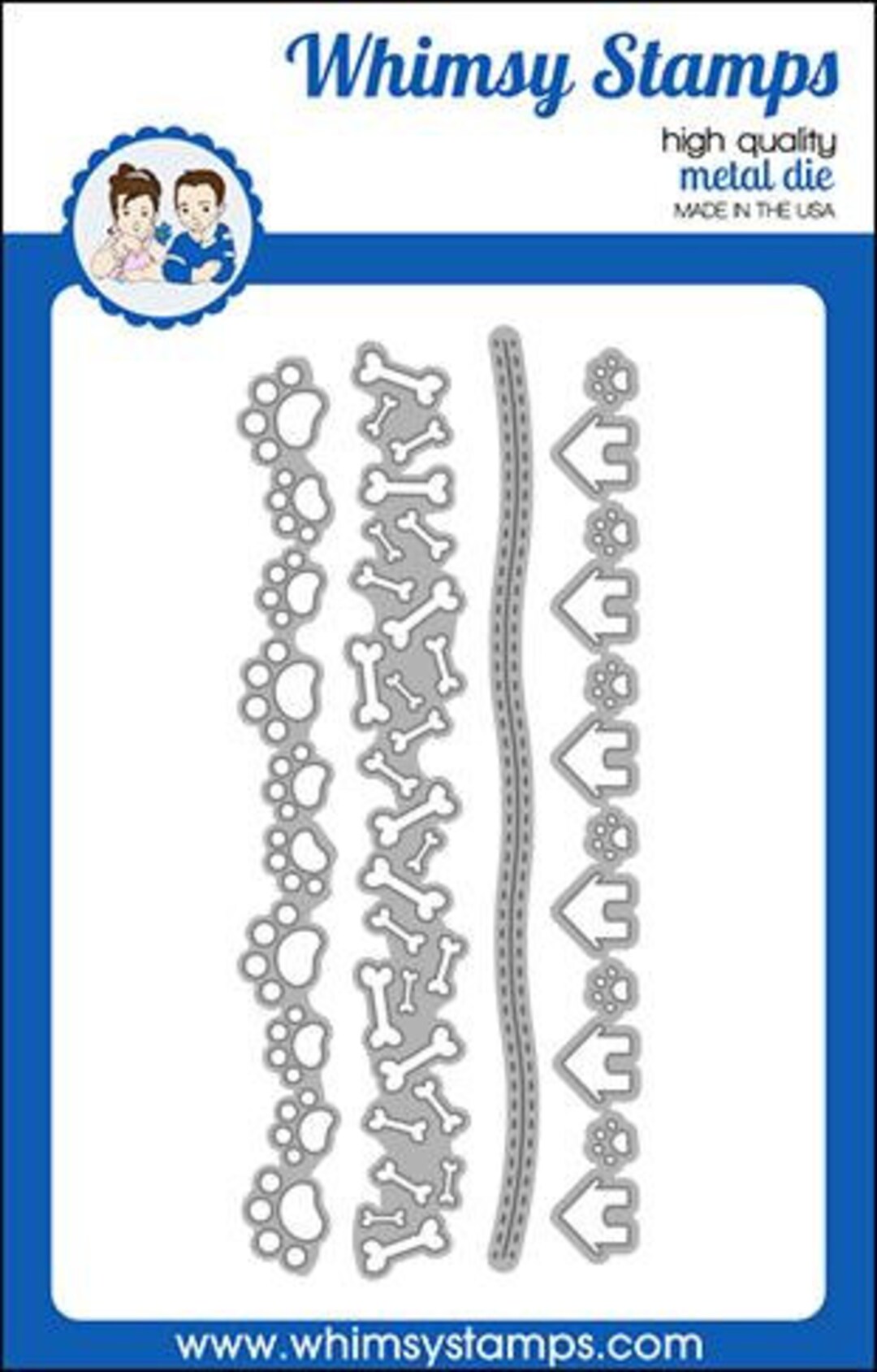 Paws and Bones Border Die Set - Whimsy Stamps Die Set - Dog Paw Border ...