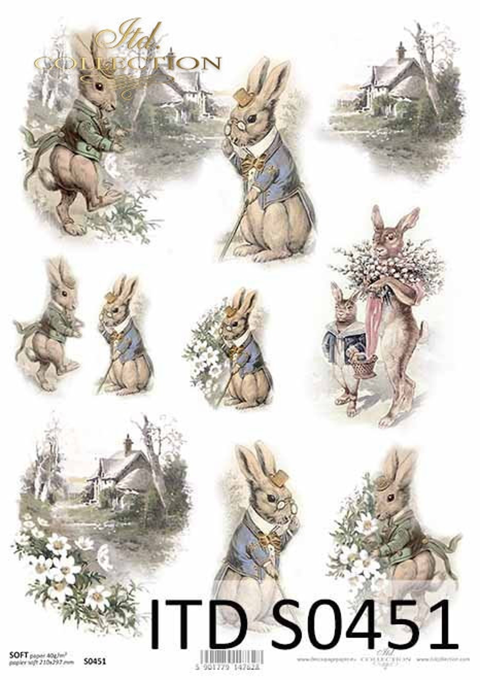 Easter, Bunny Decoupage Paper - SOFT Decoupage Paper - ITD Collection ...