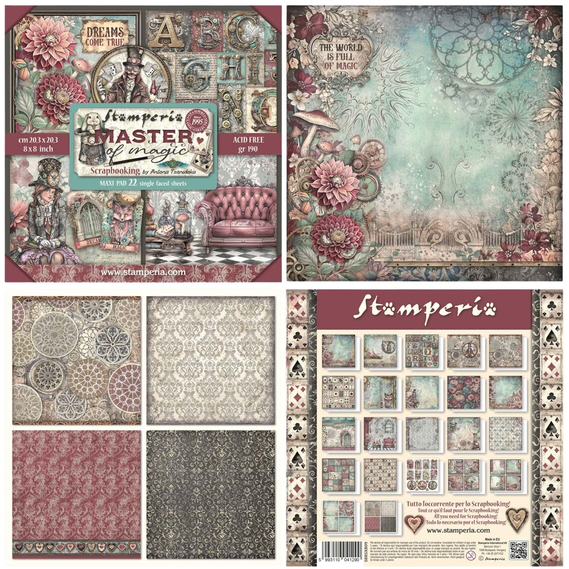 Stamperia XL 8x8 Master of Magic 22 Sheets - Single Sided Cardstock ...