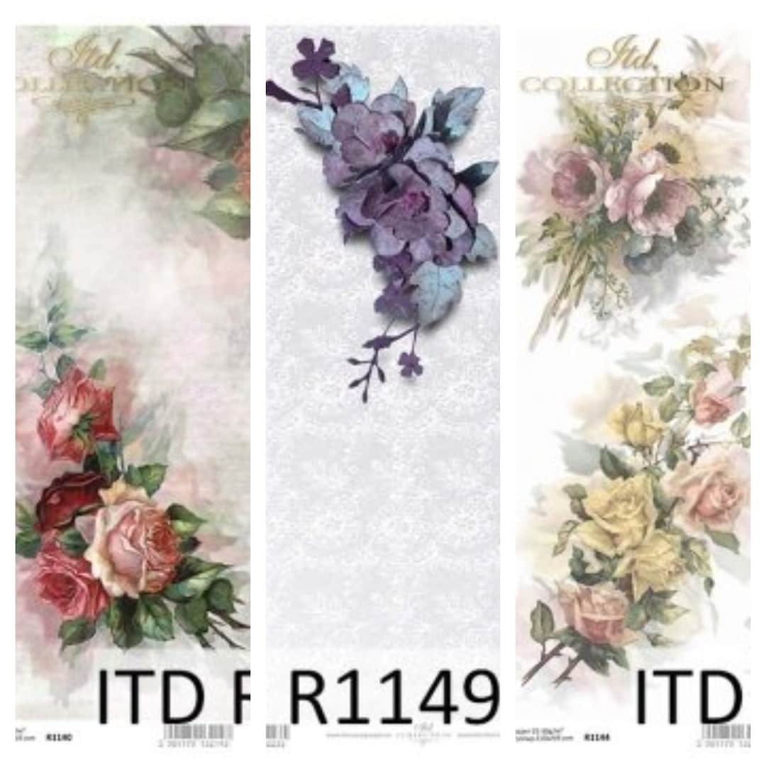 ITD Collection Retro, Vintage Rice Paper, Roses, Flowers - Bouquet Rice ...
