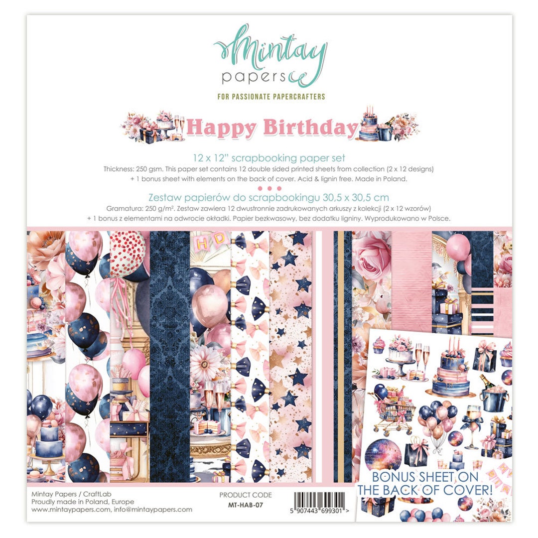 Mintay 12x12 Happy Birthday Cardstock - 12x12 Double Sided Cardstock ...