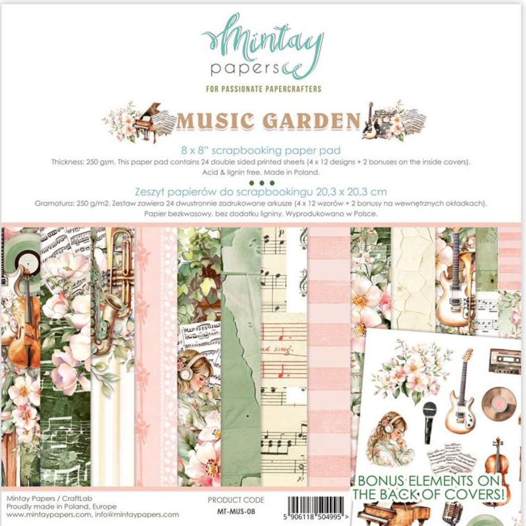 Mintay 8x8 Music Garden Cardstock - Double Sided Cardstock - 8x8 ...