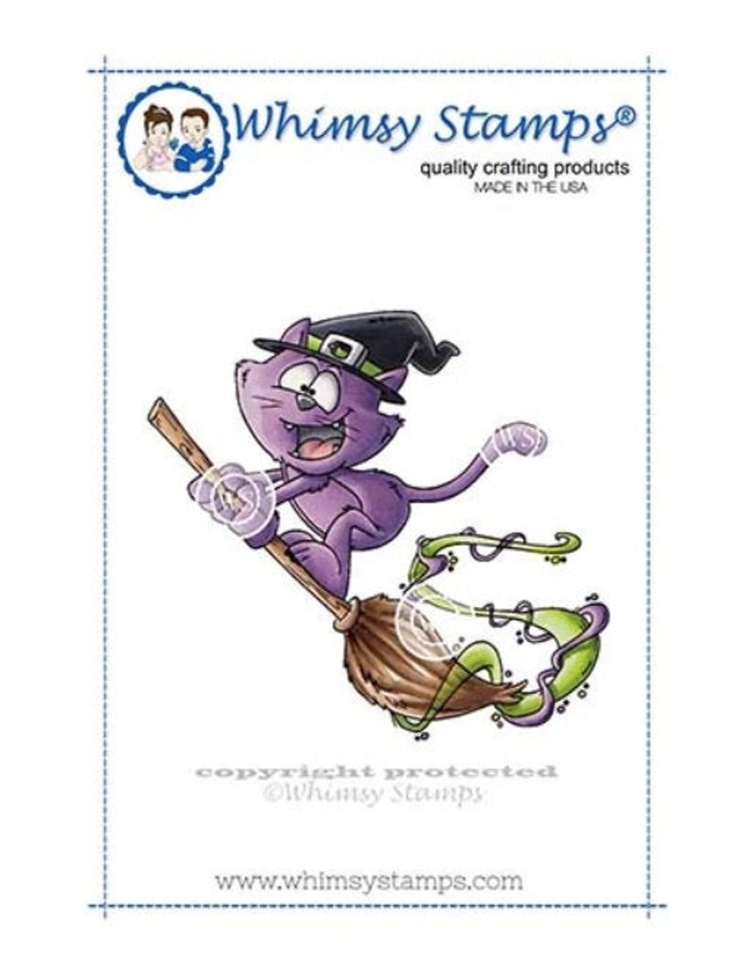Whimsy Stamps Flying Cat Witch Rubber Stamp - Cat Rubber Stamp - Rubber ...
