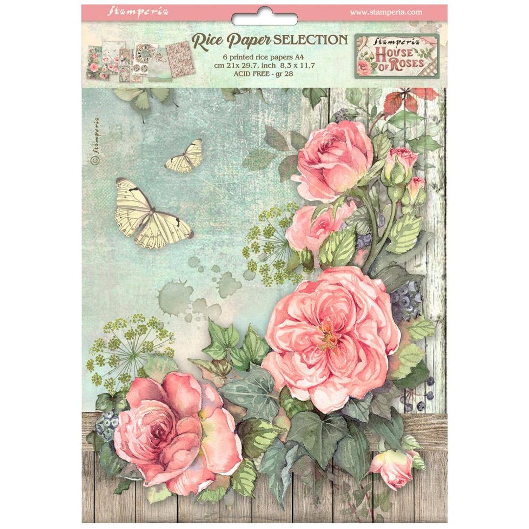 Stamperia A4 House of Roses 6pk Rice Paper - Decoupage Paper - Pink ...