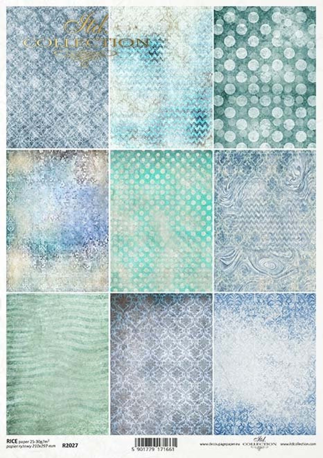 ITD Collection A4 Four Elements Water Collage Rice Paper - Green ...